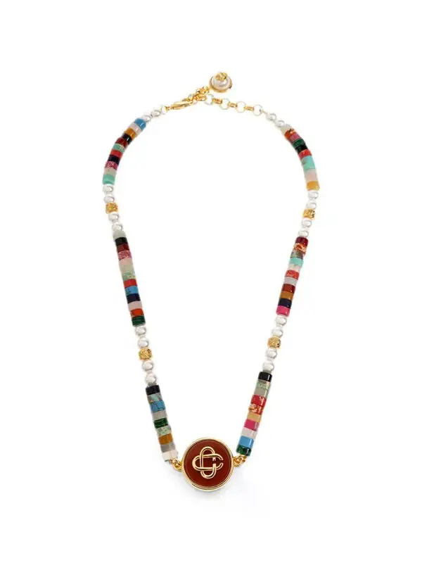 Casablanca Beaded Logo-pendant Necklace - Gold