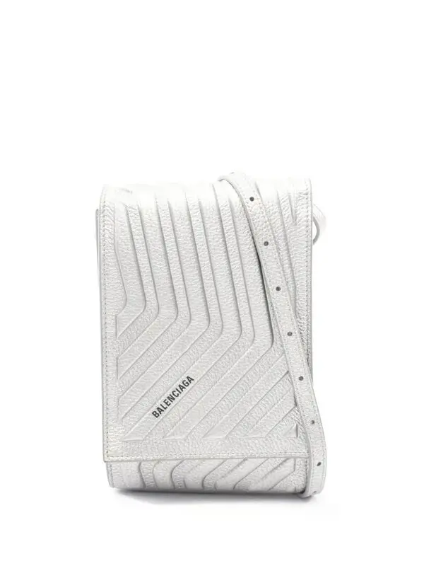 Balenciaga Leather Phone Holder Crossbody Bag - Silver