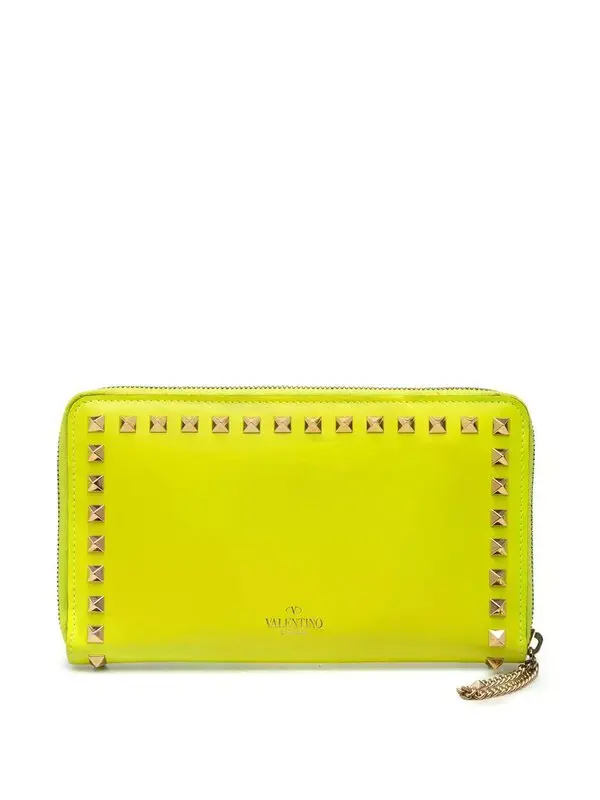 Valentino Garavani 2018-2026 Leather Rockstud Zip Around Wallet Long Wallets - Yellow
