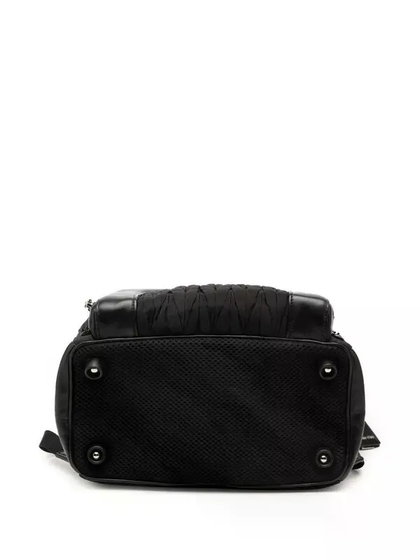 Miu Miu Leather Trimmed Matelasse Crystal Embellished Nylon Backpack