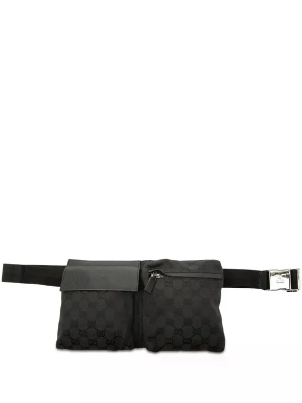 Gucci Gg Canvas Double Pocket Belt Bag - Black