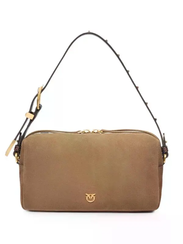 Pinko Medium Boston Bag In Spray-effect Suede - Neutrals