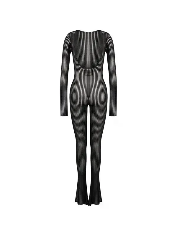 DONDUP Striped Long Sleeve Jumpsuit - Black