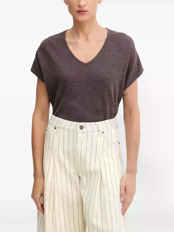 BENETTON V-neck Waffle-knit Top