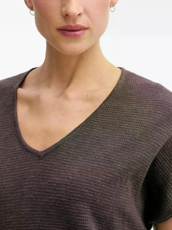 BENETTON V-neck Waffle-knit Top