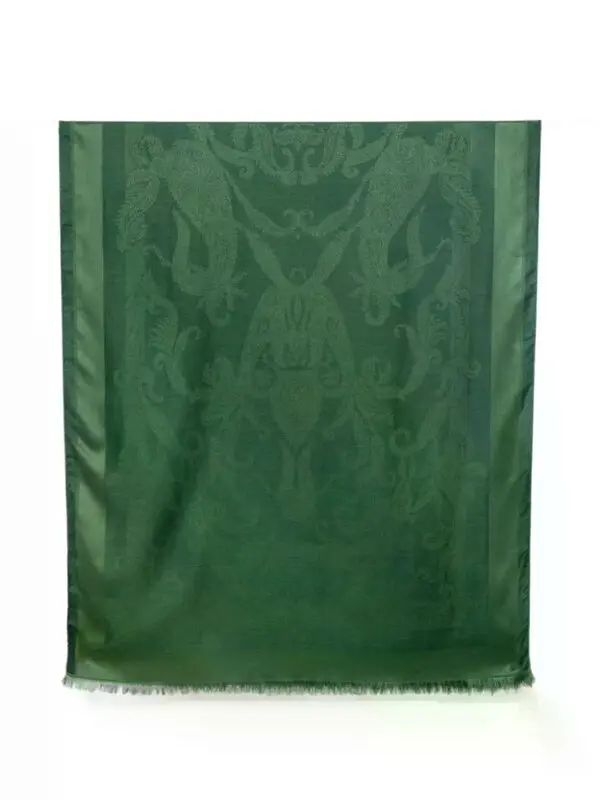 Etro Paisley-jacquard Fringed Scarf - Green