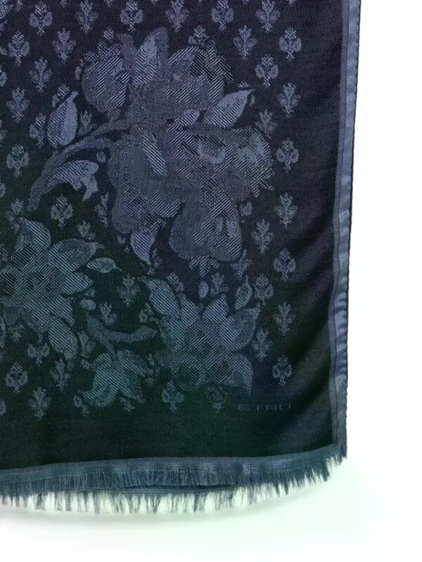 Etro Floral-jacquard Fringed Scarf - Blue