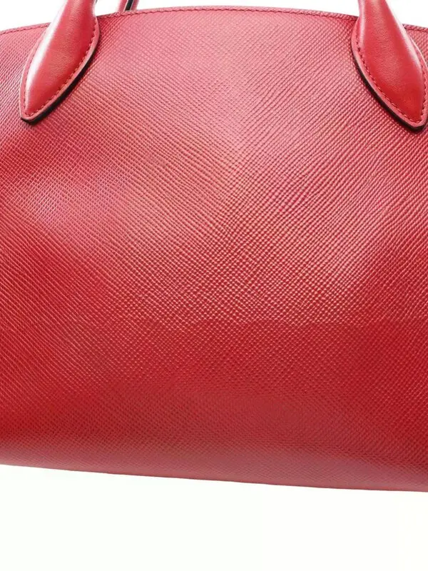 Prada Saffiano Cuir Monochrome Top Handle Tote Satchel - Red