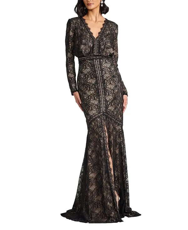 Tadashi Shoji Carelli Orchid Lace Gown - Black/nude