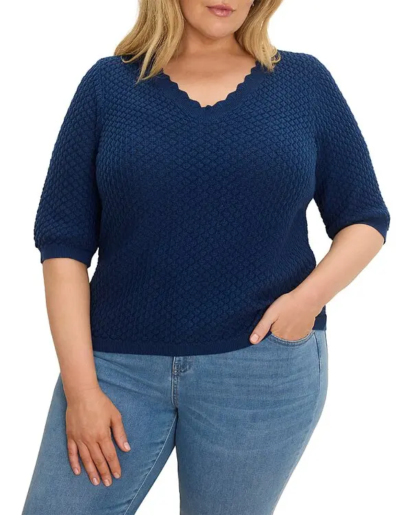 NIC+ZOE Scallop Textured Sweater - Rich Indigo