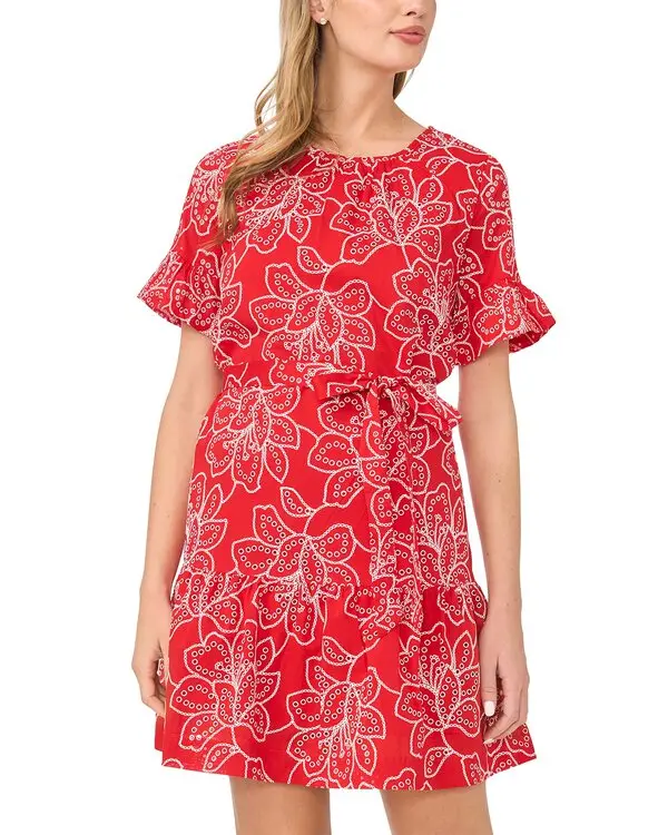 CECE DUPRAZ Eyelet Tie Waist Mini Dress
