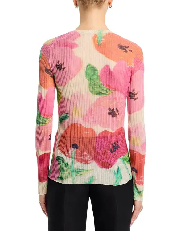 Lafayette 148 New York Printed Blossom Button Knit Cardigan