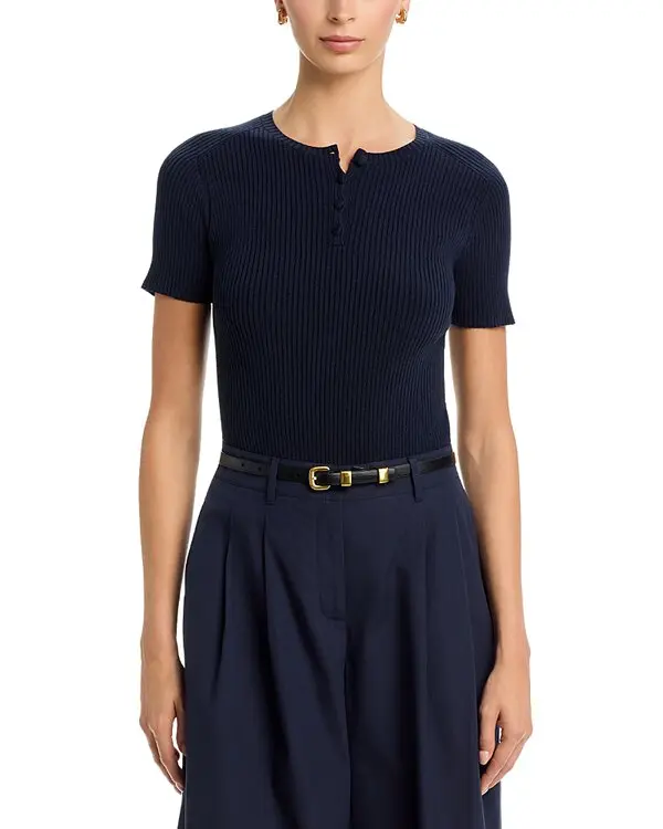 Lafayette 148 New York Ribbed Crewneck Short Sleeve Sweater