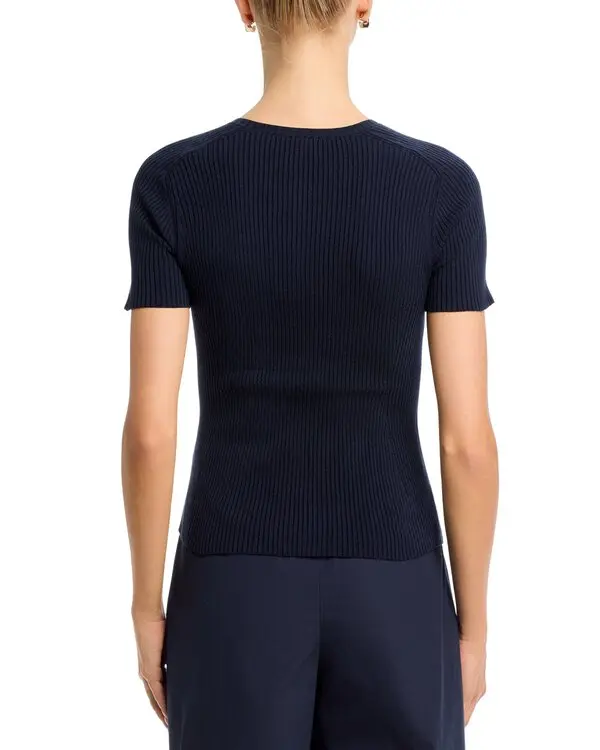 Lafayette 148 New York Ribbed Crewneck Short Sleeve Sweater