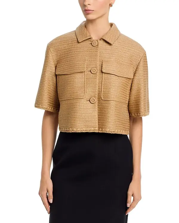 Lafayette 148 New York Cropped Shirt Jacket With Textured Weave - Teak