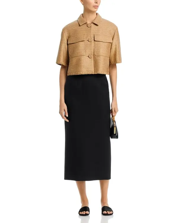 Lafayette 148 New York Cropped Shirt Jacket With Textured Weave