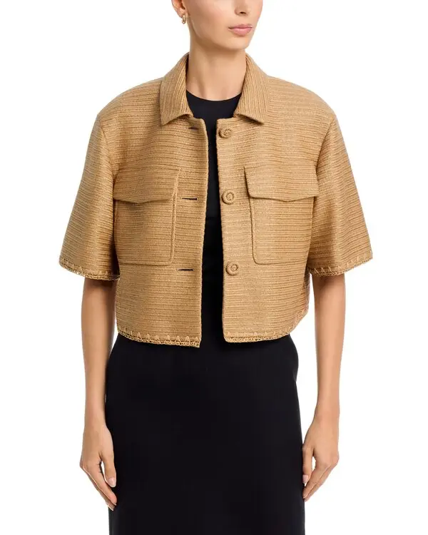 Lafayette 148 New York Cropped Shirt Jacket With Textured Weave