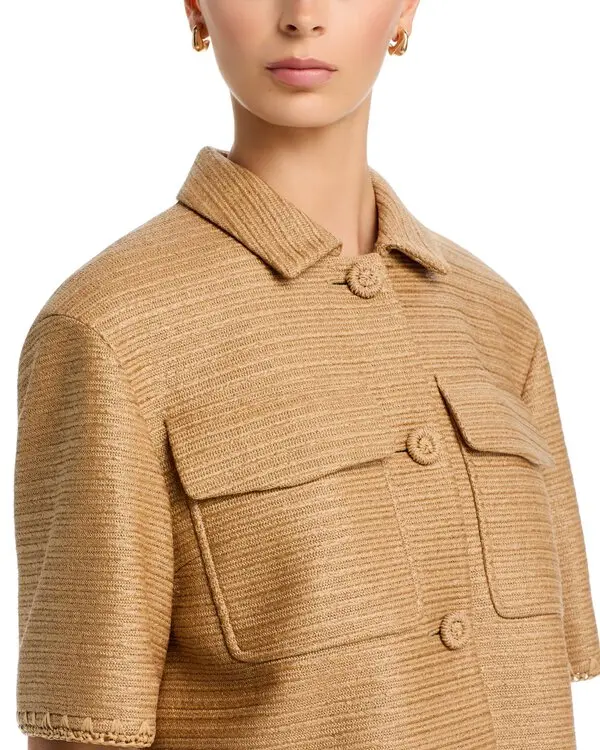 Lafayette 148 New York Cropped Shirt Jacket With Textured Weave