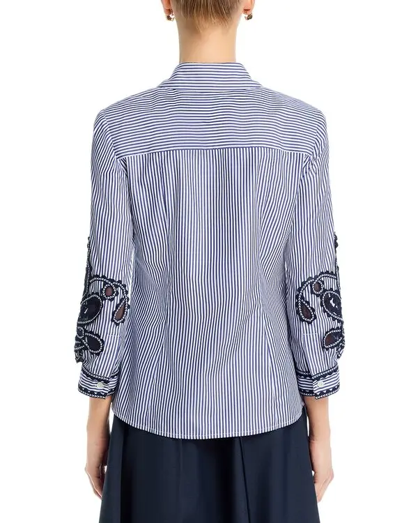Carolina Herrera Ana Embroidered Sleeve Cotton Shirt