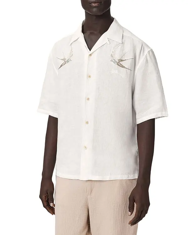 ALLSAINTS Avia Embroidered Swallows Linen Shirt - Ecru