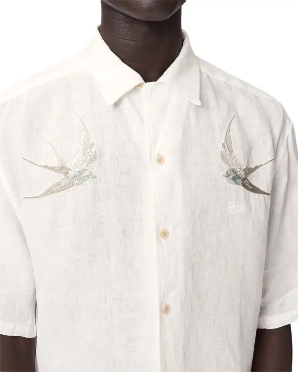 ALLSAINTS Avia Embroidered Swallows Linen Shirt - Ecru
