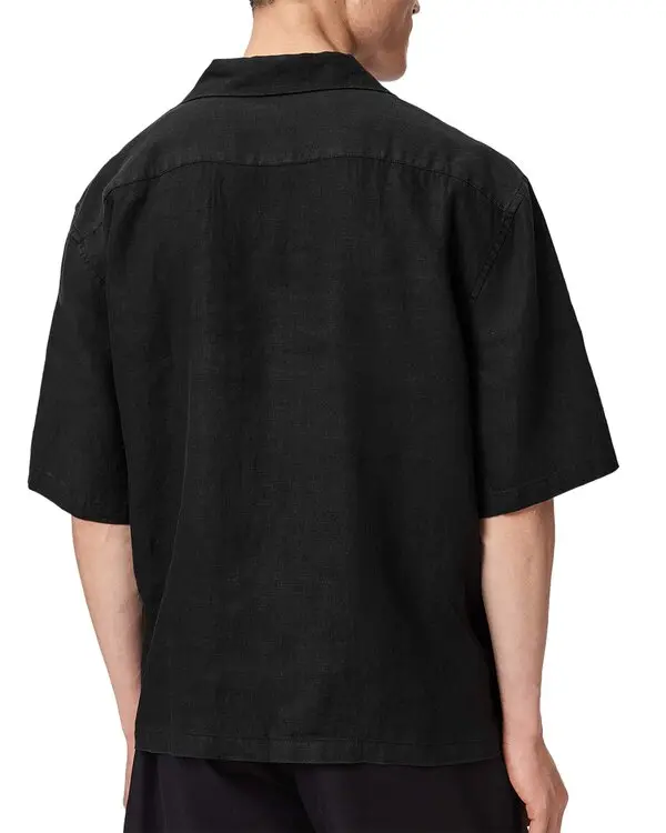 ALLSAINTS Avia Embroidered Swallows Linen Shirt - Orca Black