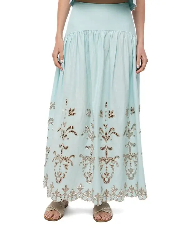 THE BURGESS COLLECTION The Lauren Lasercut Linen Skirt - Sky