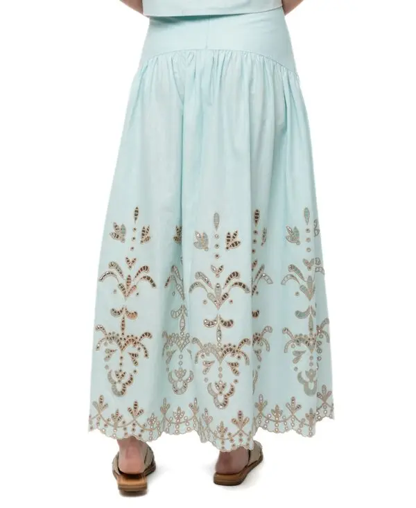 THE BURGESS COLLECTION The Lauren Lasercut Linen Skirt - Sky
