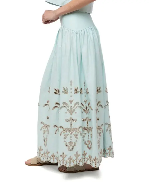 THE BURGESS COLLECTION The Lauren Lasercut Linen Skirt - Sky