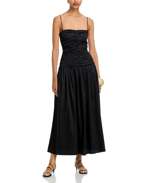 Tove Amina Cotton Ruched Bodice Midi Dress - Black