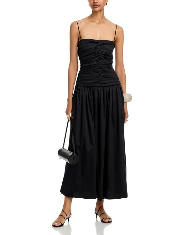 Tove Amina Cotton Ruched Bodice Midi Dress - Black