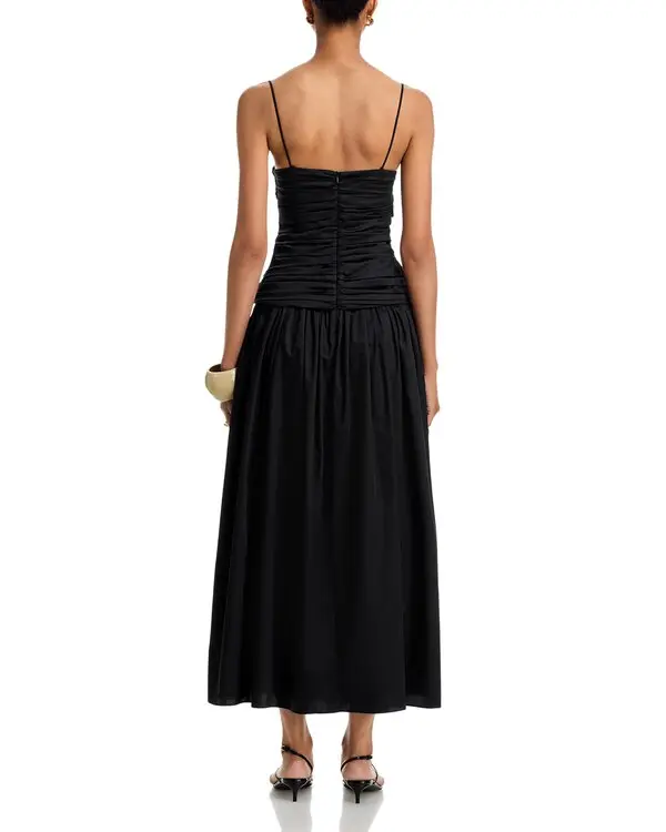 Tove Amina Cotton Ruched Bodice Midi Dress - Black