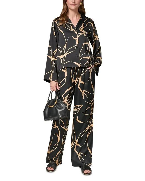 Donna Karan New York Printed Long Sleeve Button Up Top