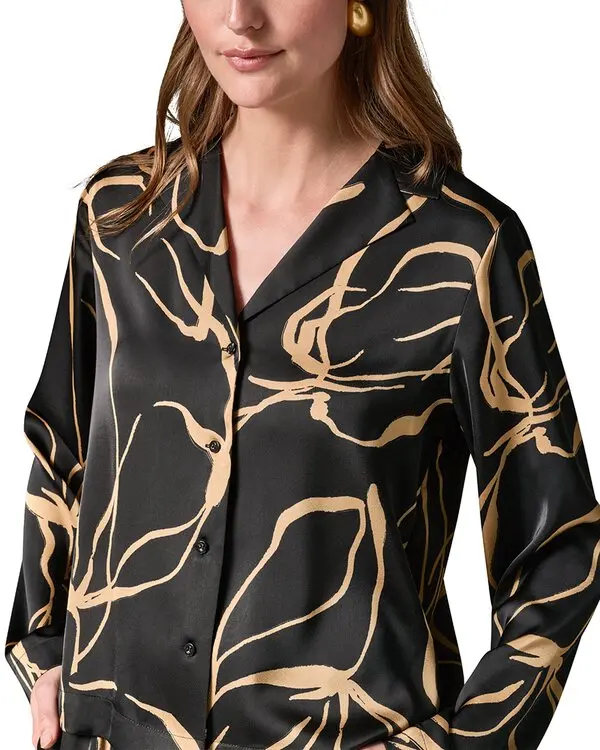 Donna Karan New York Printed Long Sleeve Button Up Top