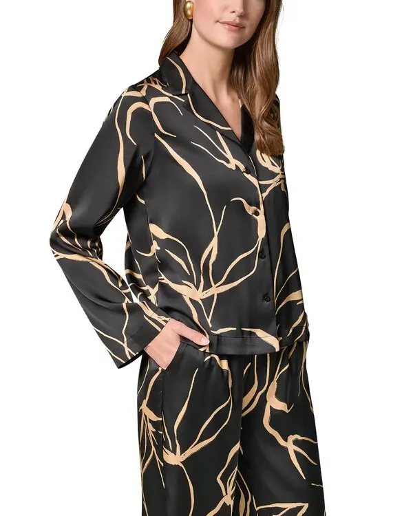 Donna Karan New York Printed Long Sleeve Button Up Top