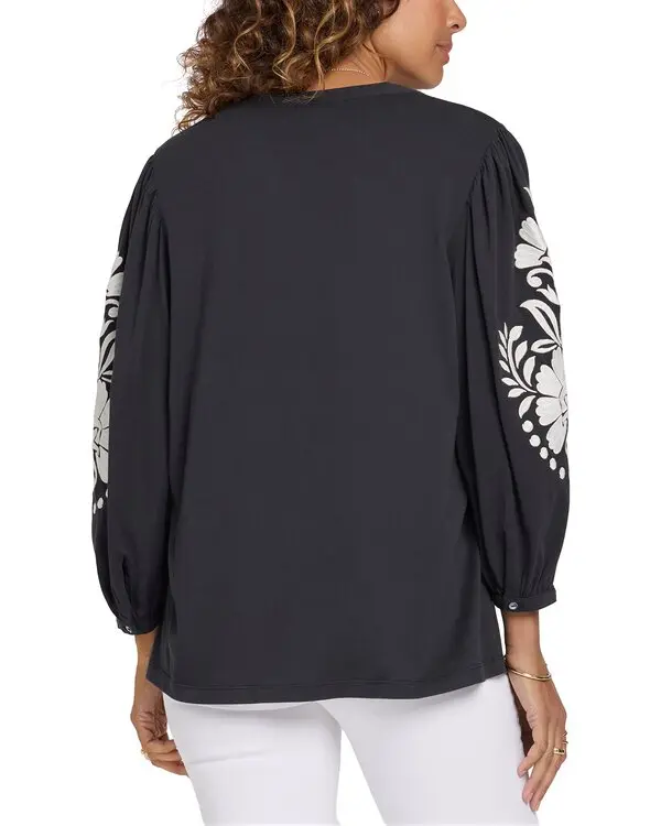 NYDJ Embroidered Sleeve Split Neck Blouse