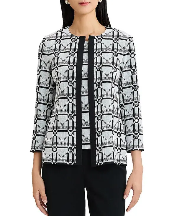 Ming Wang Monochrome Geometric Knit Jacket - Ivory/black