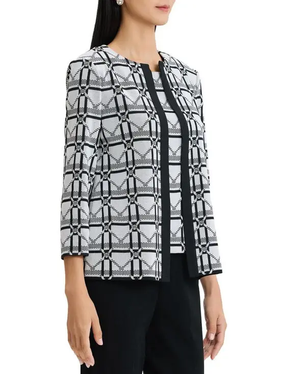 Ming Wang Monochrome Geometric Knit Jacket