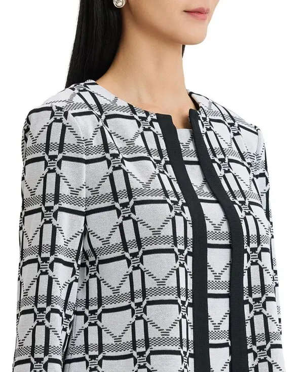 Ming Wang Monochrome Geometric Knit Jacket
