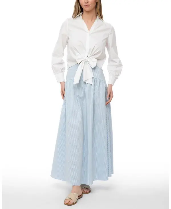 THE BURGESS COLLECTION The Kitty Front Tie Polo Cotton Blouse