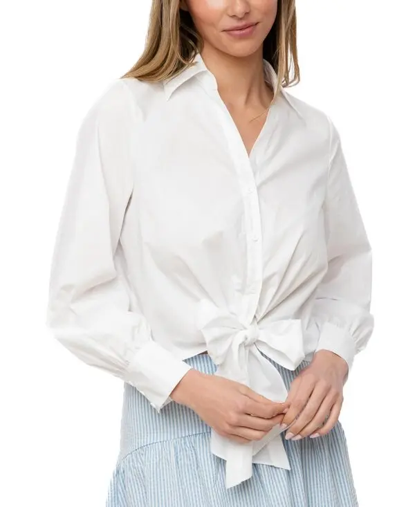 THE BURGESS COLLECTION The Kitty Front Tie Polo Cotton Blouse