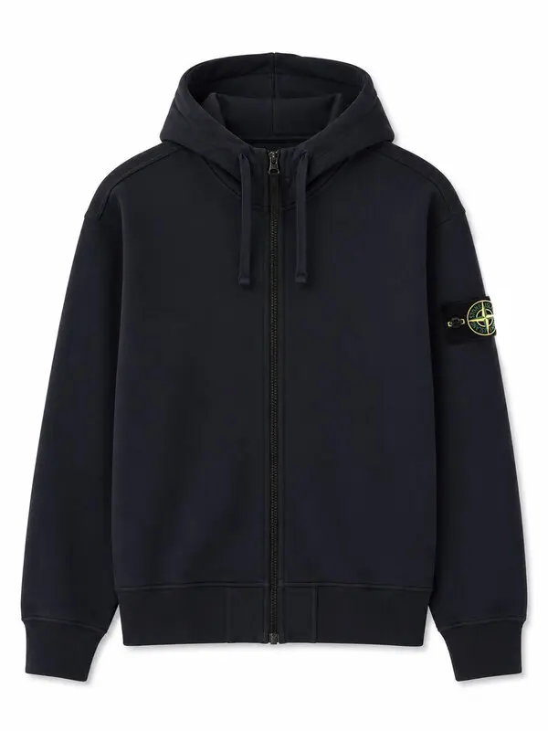 Stone Island Zip Up Hoodie With Logo Patch