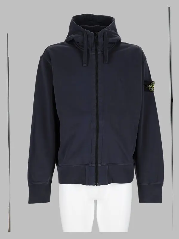 Stone Island Zip Up Hoodie With Logo Patch