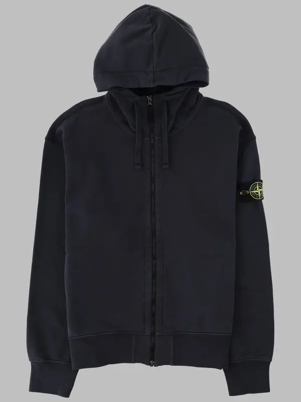Stone Island Zip Up Hoodie With Logo Patch