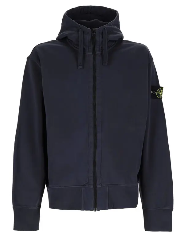 Stone Island Zip Up Hoodie With Logo Patch