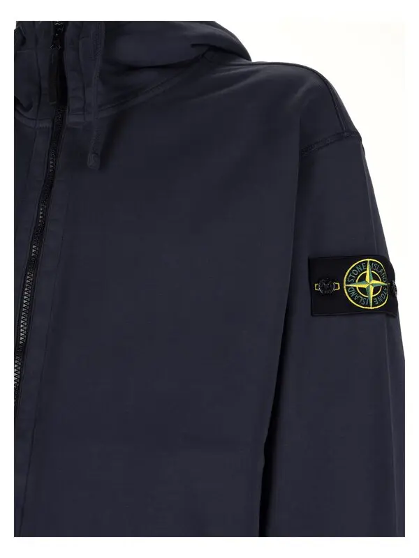 Stone Island Zip Up Hoodie With Logo Patch