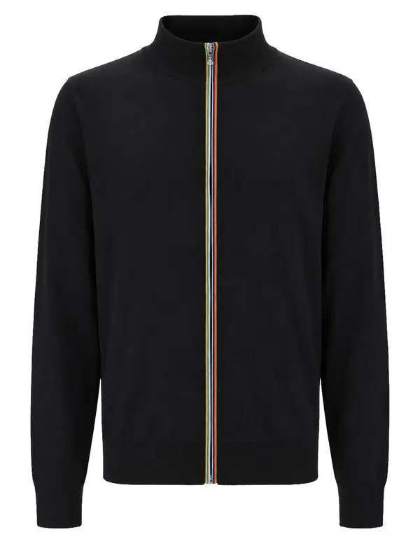 Paul Smith Cardigan In Lana Merino Con Zip - Black