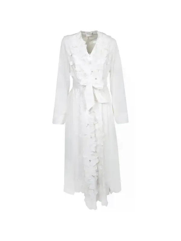 FORTE_FORTE Cotton Poplin Floral Appliqué Belted Midi Dress