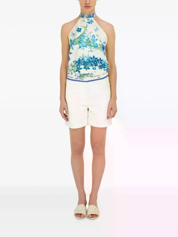 FERRAGAMO Silk Foulard Halter Top With Floral Print - White