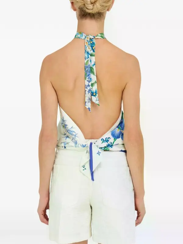 FERRAGAMO Silk Foulard Halter Top With Floral Print - White